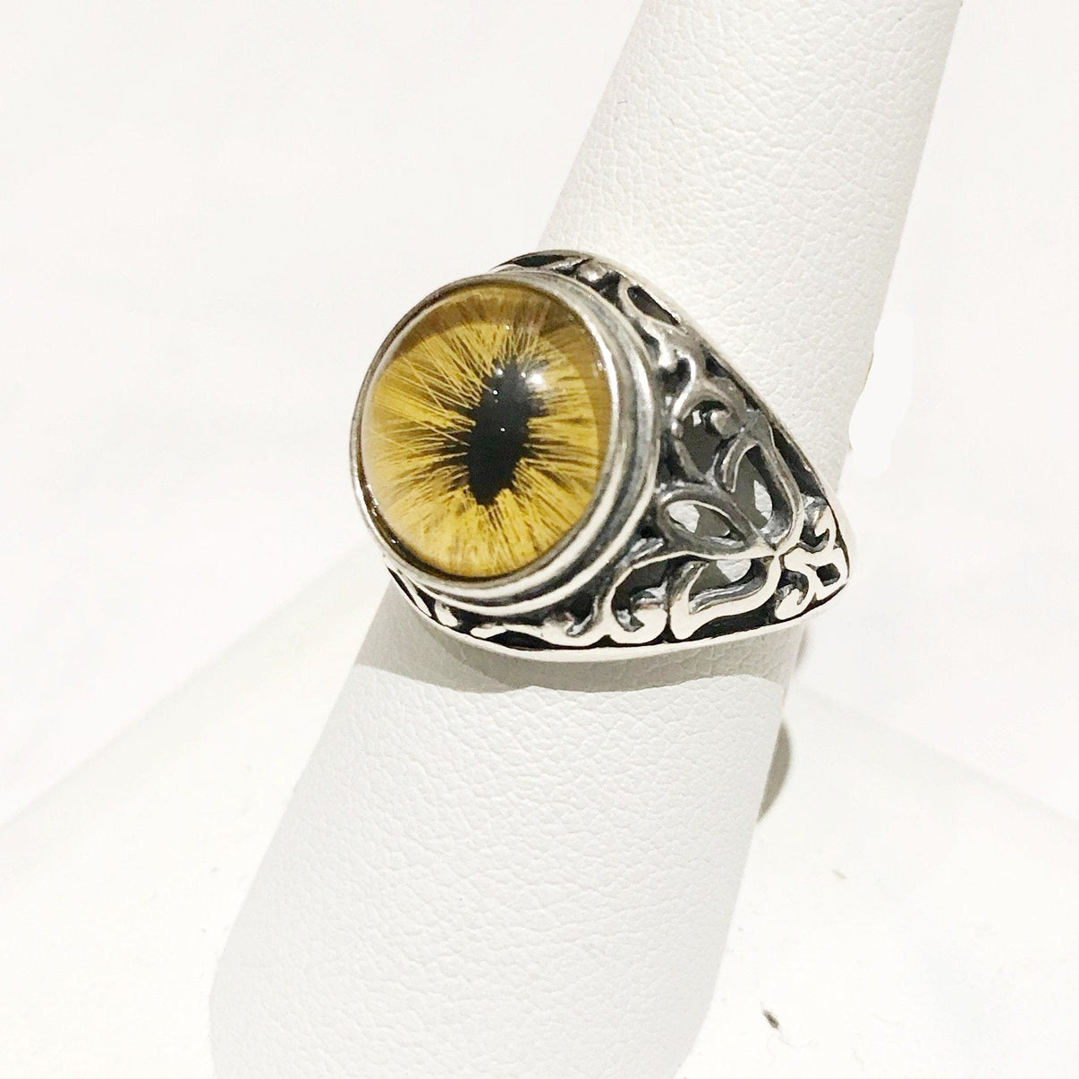 Victorian Inspired Sterling Filigree Yellow Feline Taxidermy Eye Ring ...